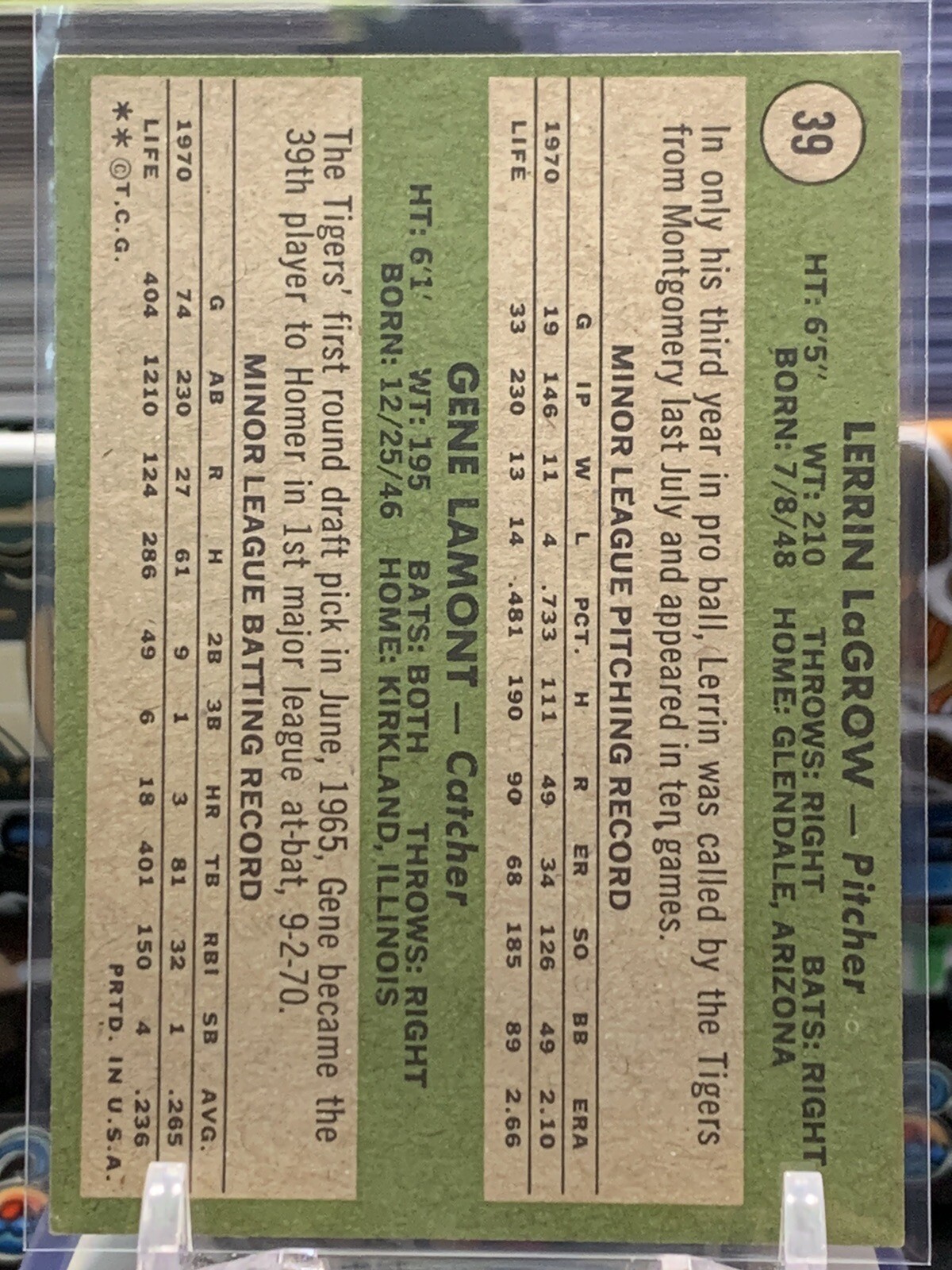 1971 Topps Tigers Rookie Stars Lerrin LaGrow & Gene Lamont Baseball #39 ...