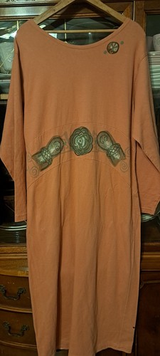 Vtg 90s Lagenlook Organic Blue Fish Maxi Dress Size 2 Salmon USA Artsy ...