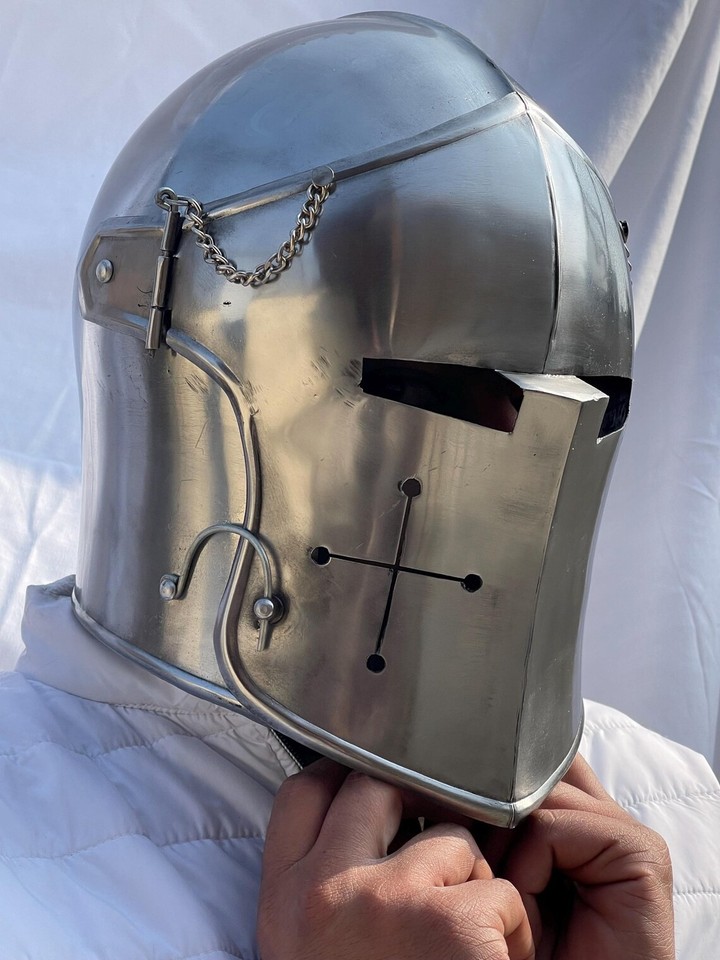 Handmade Medieval Steel Barbuta Helmet Italian Knight Reenactment Armor ...