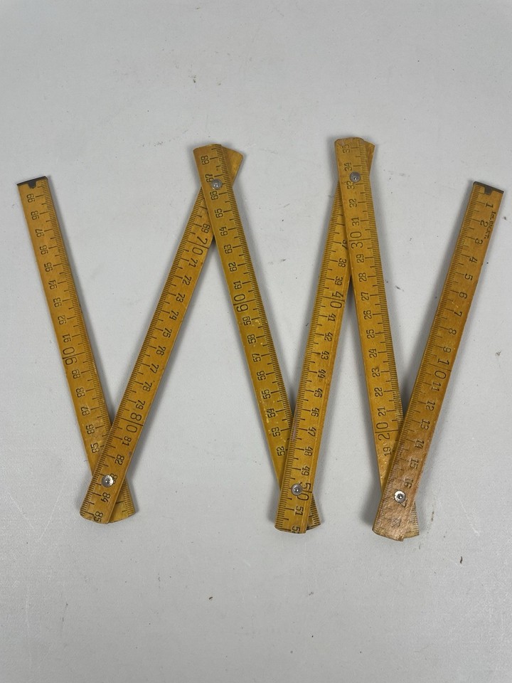 Vintage Folding Wooden Stick Ruler, Inch & Metric 100cm / 39.37 Inches ...