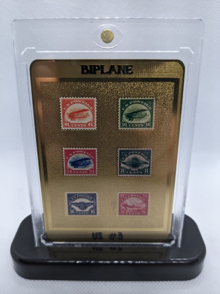 Stamp Plak - Biplane - US #3 - SCOTT C1 C2 C3 C4 C5 C6 - WITH STAND ...
