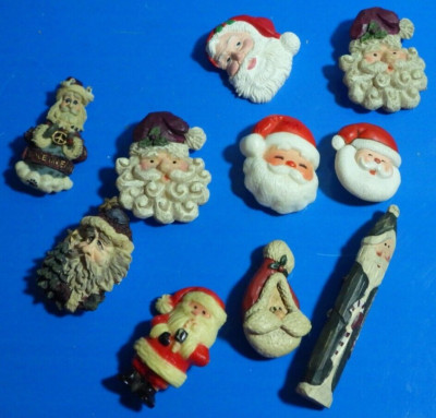 10 vintage Santa pins some marked Hong Kong Hallmark 1981 wood plastic ...