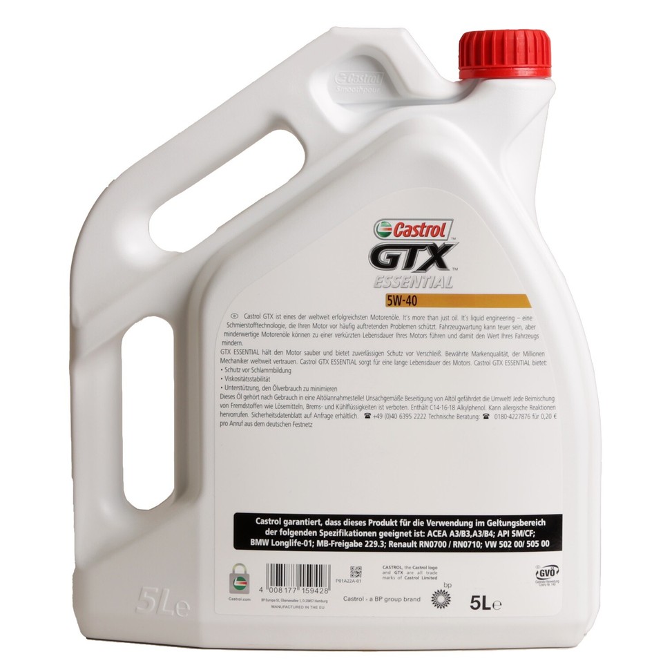 2x Castrol 5L GTX Essential Öl 5W-40 Motor-Öl Kanister 5W40 für BMW ...
