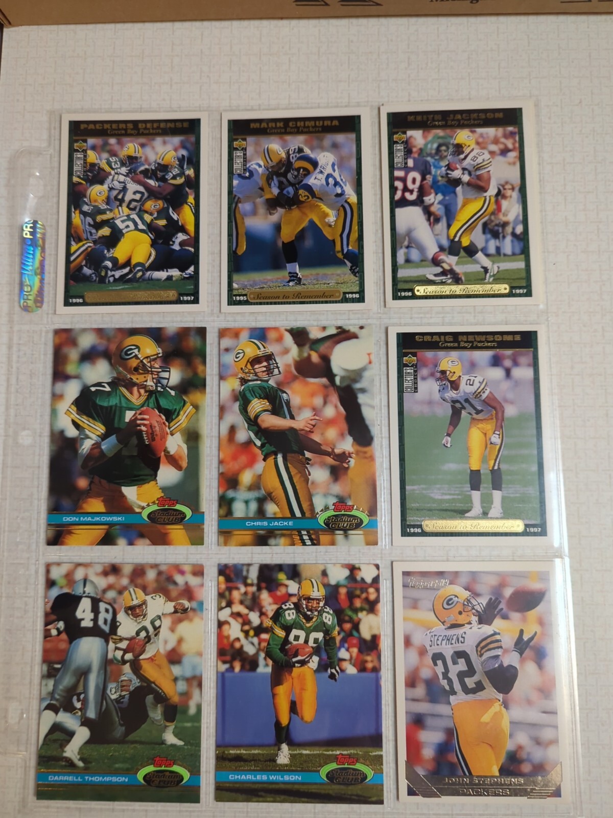 10 Green Bay Packers Cards- 1996/97 Season To Remember & Stadium Club ...
