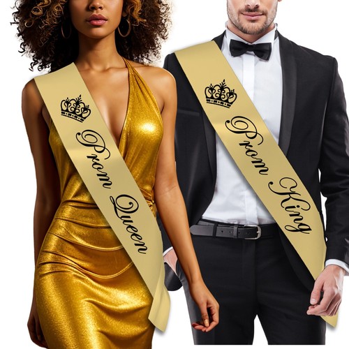 Prom Sashes Gold Queen and King Sash Set Leavers Ball High School ...