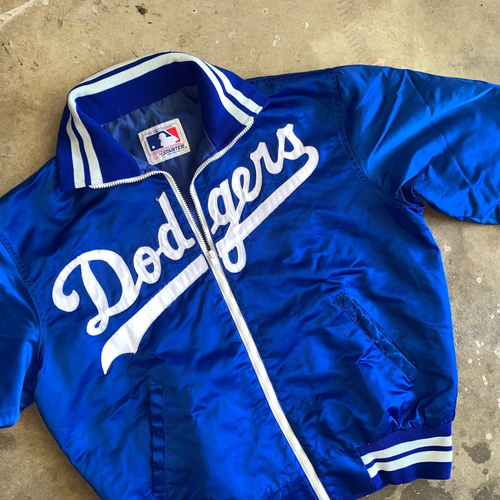 80s VINTAGE LOS ANGELES L.A. DODGERS BLUE SATIN BOMBER JACKET SZ L ...