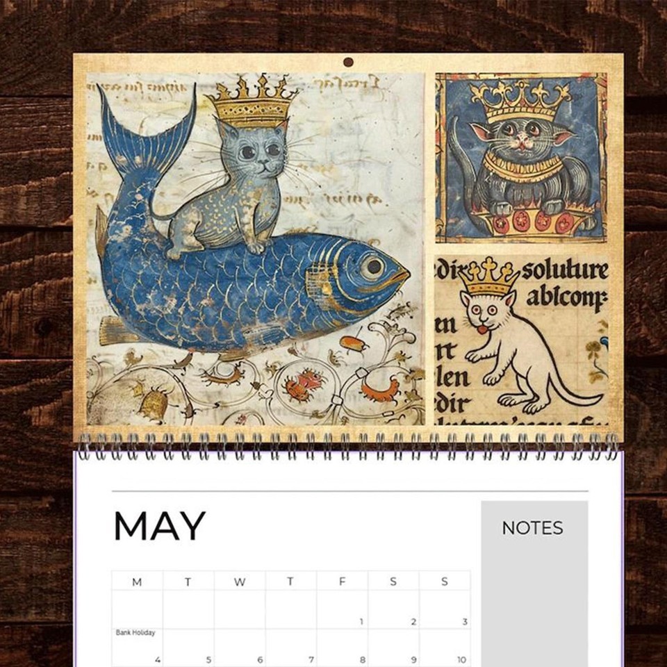 Office Wall Calendar Cartoon Cat Hangable Planner 12-Month Wall | eBay