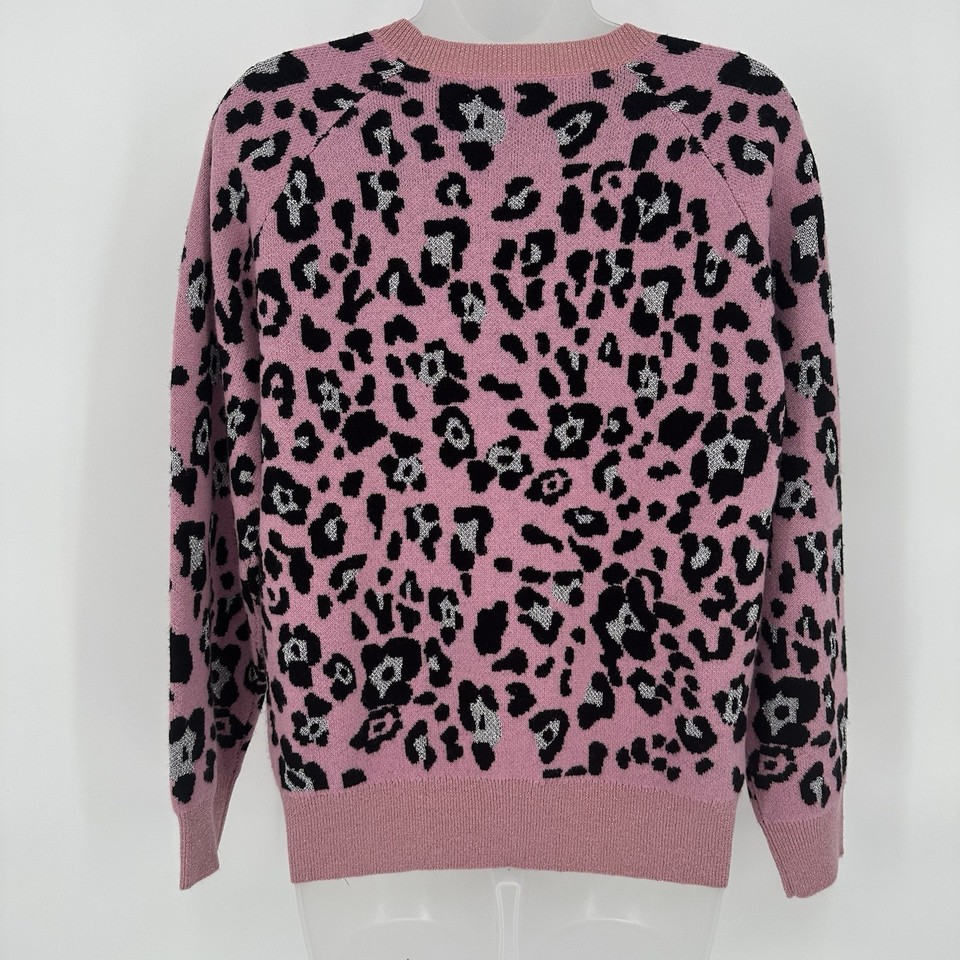 Replica Los Angeles Sz M Pink Leopard Cashmere Wool Blend Metallic Knit ...