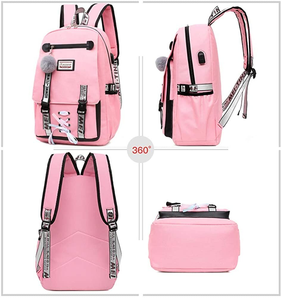 Girls Black Backpack Teenager School Bag Waterproof College Rucksack ...