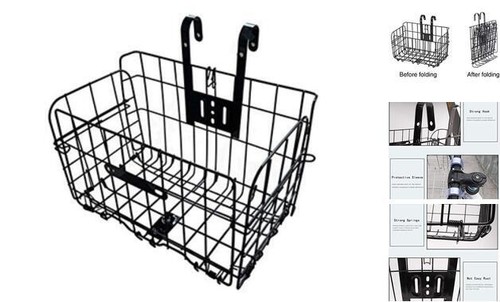 Folding Bike Front Basket Bicycle Wire Basket with Handles Easy Black ...