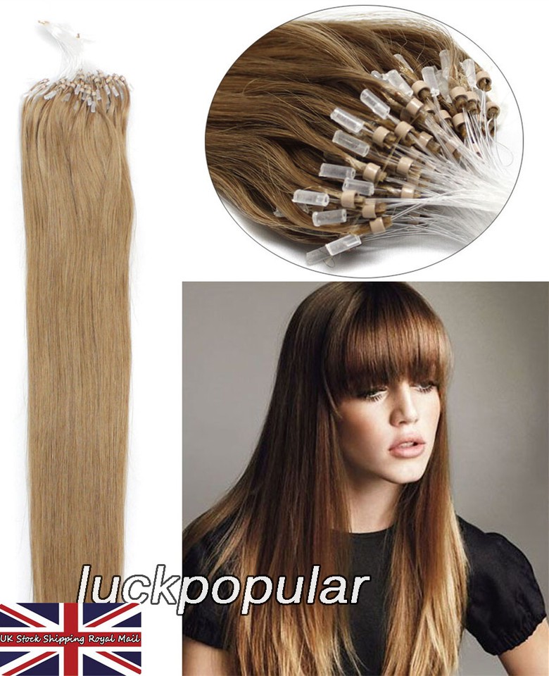 Pre-Looped Fish Line Micro Ring Beads Link Hair Extensions Real Remy ...