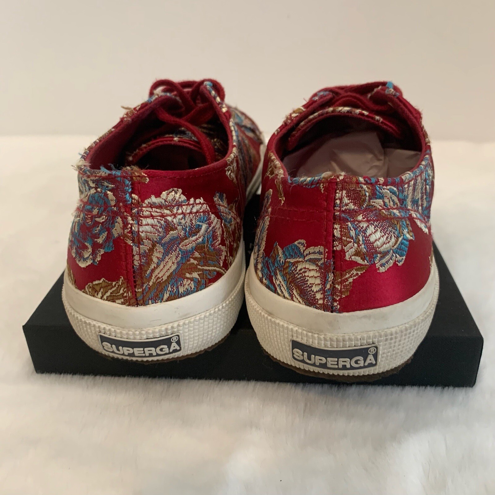 SUPERGA Red Gold Floral Embroidered Sneakers Size 7.5 - Gem
