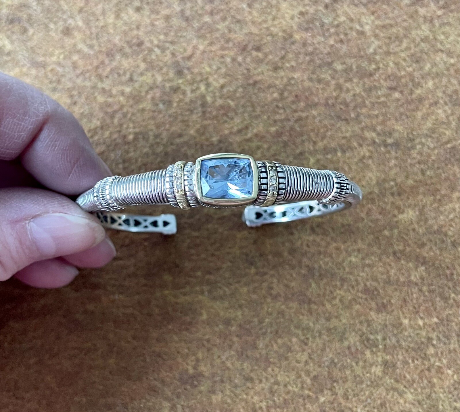 Judith Ripka JR TWO 18K Gold Sterling Silver Blue Qua… - Gem