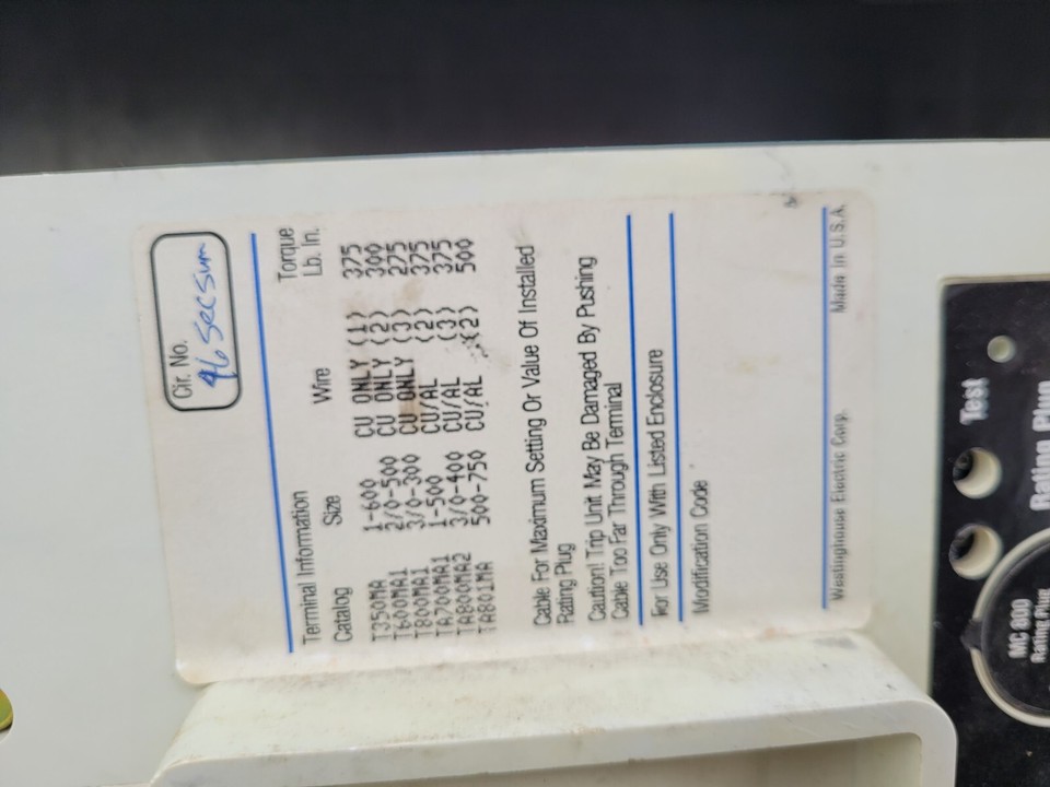 PRL4B Westinghouse 800 Amp MDS3800F Main Breaker PanelBoard 3 Phase 4 ...