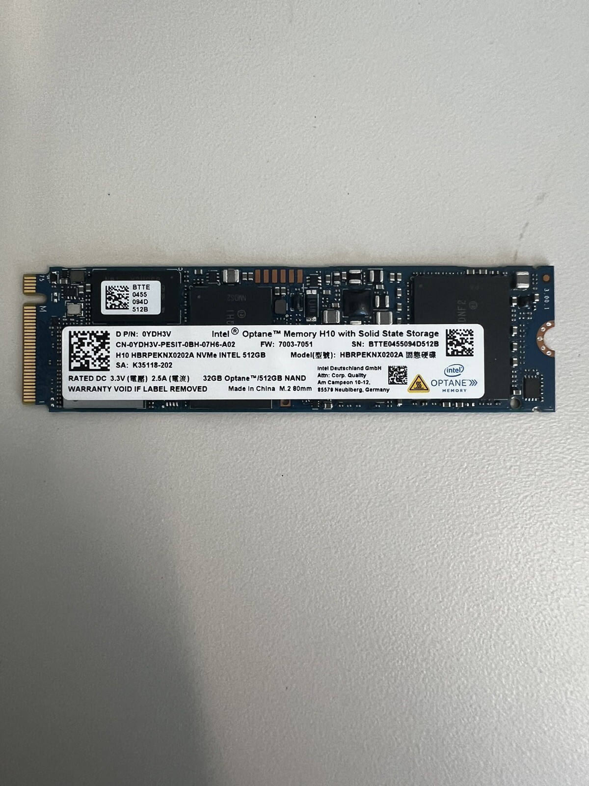 Intel Optane H10 HBRPEKNX0202A 0YDH3V 512GB 32GB M.2 PCIe NVME SSD for ...