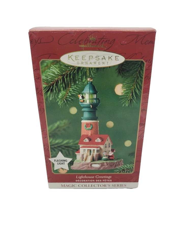 2001 Hallmark Lighthouse Greetings #5 Christmas Ornament with Flashing ...