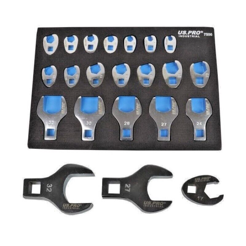 19pc Crow Foot Spanner Set 8mm-32mm US PRO IND TOOLS Open End Wrench ...
