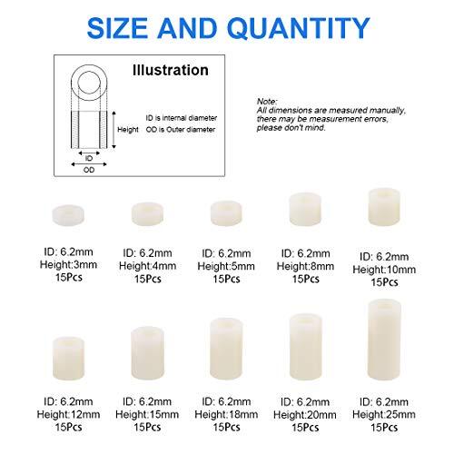 150pcs 10 Sizes ABS Plastic Round Spacer Assortment Kit, OD 11mm ID 6 ...