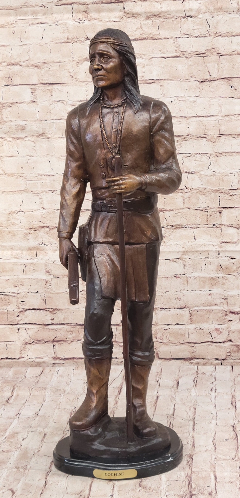 100% Solid Genuine Bronze Indian Chief Holding Riffle Gun Sculpture ...