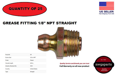 Grease Fitting 1/4"-28 1/8" NPT Straight Zerk (10 Pack) | eBay