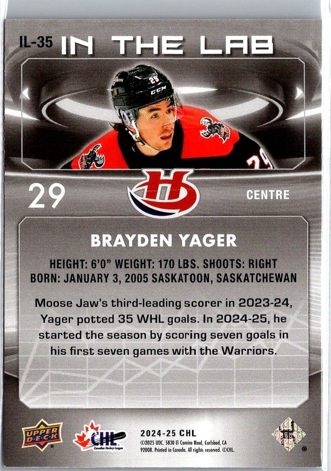 2024-25 Upper Deck CHL In The Lab Brayden Yager #IL-35 | eBay