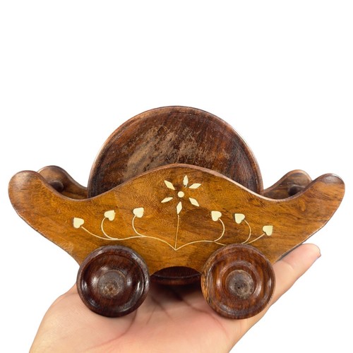 Vintage Wooden Wheel Cart Shape Tea Coffee Coaster Home Decorative Set ...