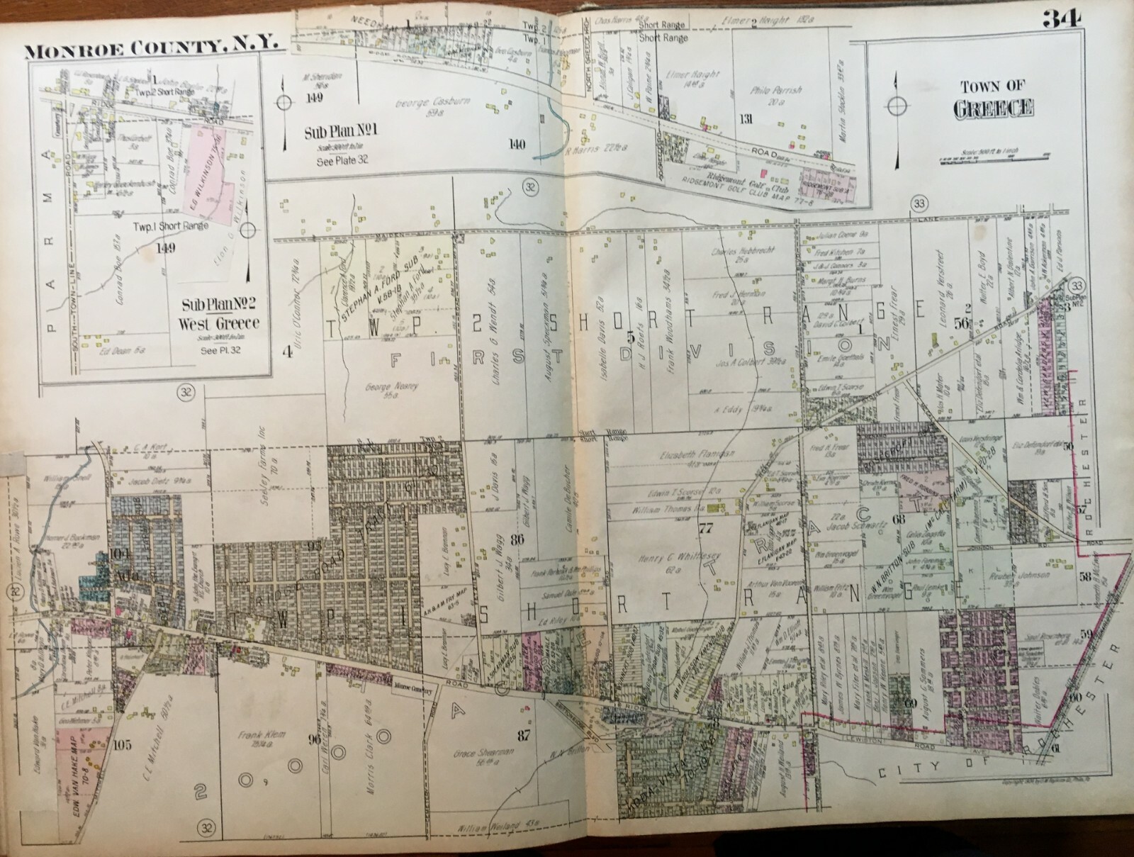 ORIGINAL 1924 TOWN OF GREECE MONROE COUNTY NY RIDGEMONT GOLF CLUB ATLAS ...