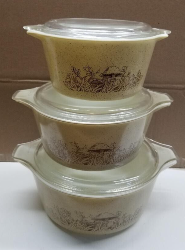 PYREX - 6 pc. Brown & Speckled Tan FOREST FANCIES Cinderella Casserole ...