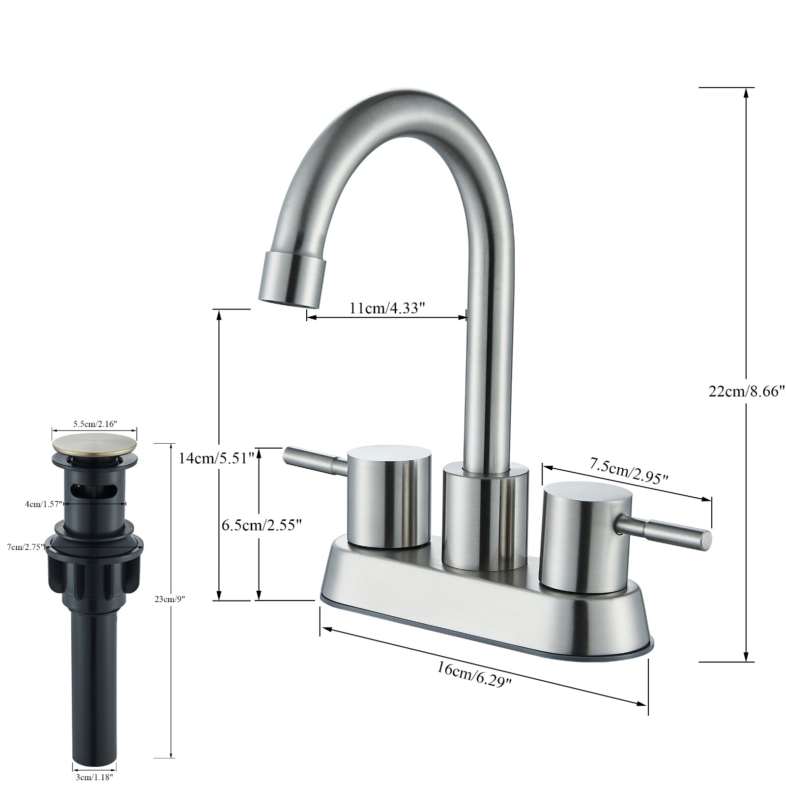 Bathroom Vanity Sink Faucet Basin Lavatory Dual Handle 3-Hole Mixer ...