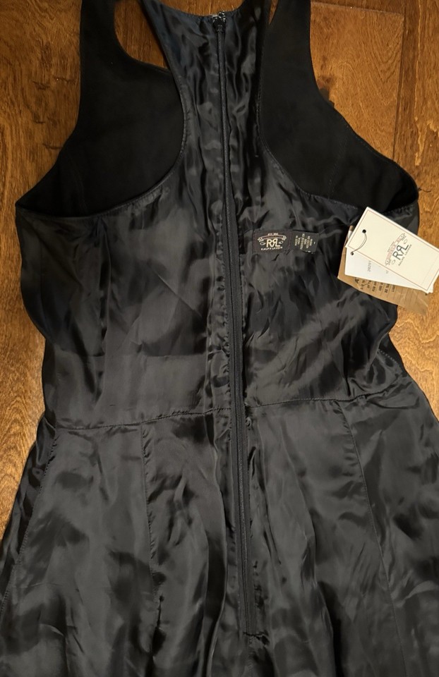 NWT $1400 RALPH LAUREN RRL Women’s Black Goat-Suede Racerback Dress Sz ...