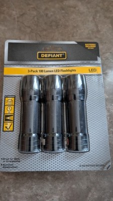 Defiant 3-Pack 100 Lumen LED Flashlights Black Aluminum Batteries ...