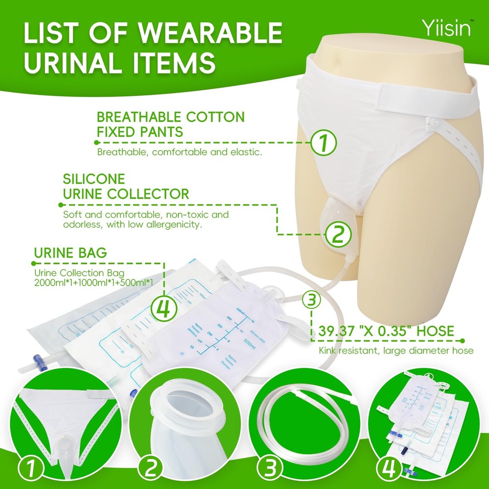 Urine Collection Bag Condom Catheters for Men Reusable Portable ...