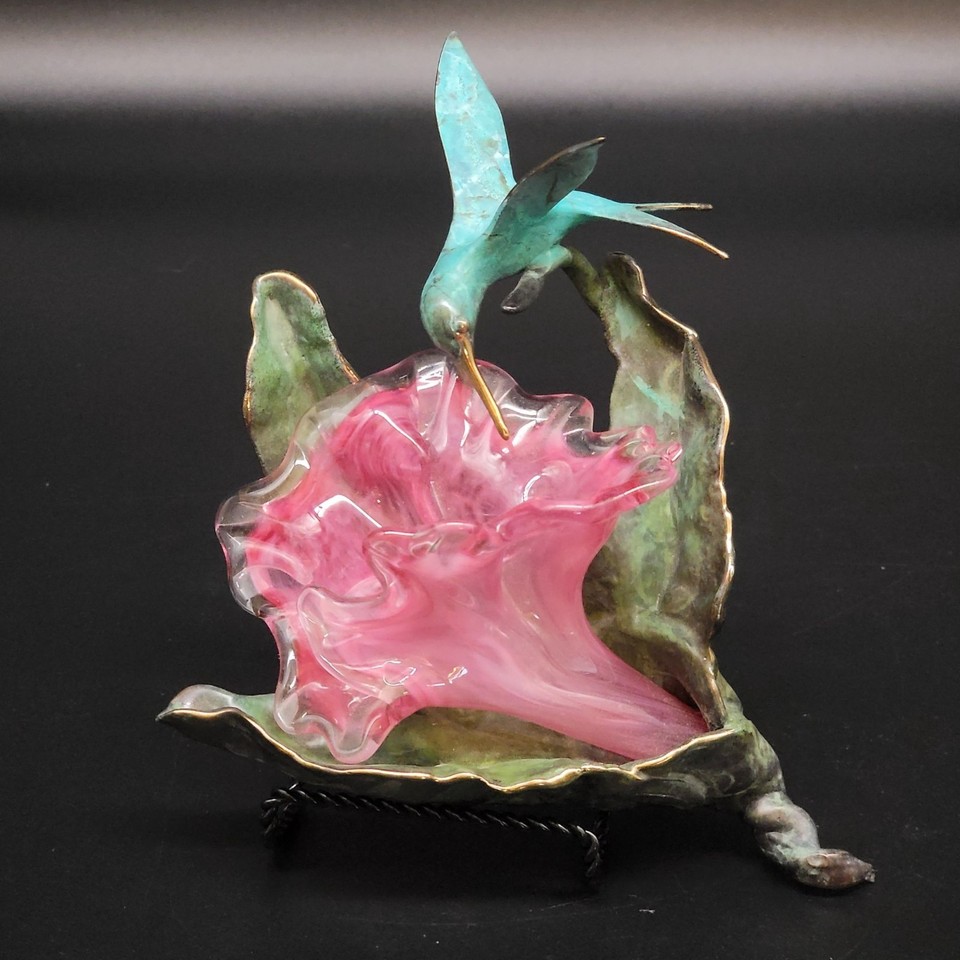 Signed Michael Storey "Hummer On Glass" Bronze & Glass Wall Art ...