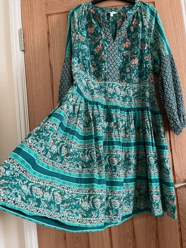 Monsoon Green Spliced Print Tunic Smock Kaftan Style Beach Dress, Size ...