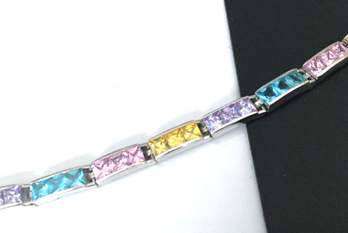 Vtg Bracelet MARKED FAS 925 STERLING SILVER Tennis Chain Pastel Jewelry ...