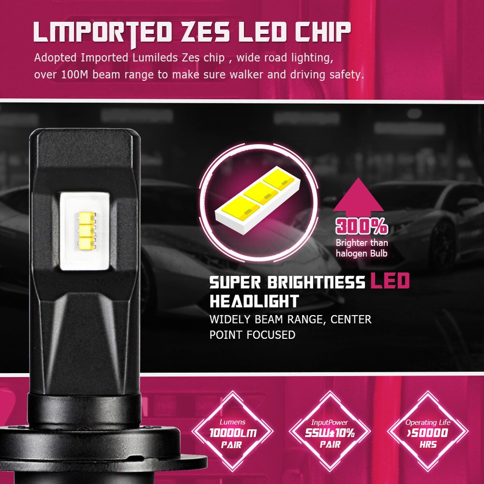 NOVSIGHT H7 LED Headlight Bulbs Kit Replace Halogen Lamps 55W 10000LM ...