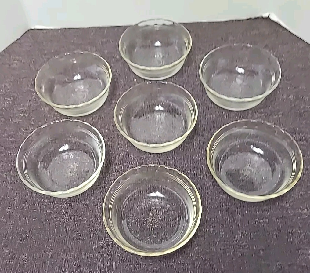 VTG PYREX Scalloped Edge Glass Custard Bowls 3 Ring 1 Pint Clear 5 1/4 ...