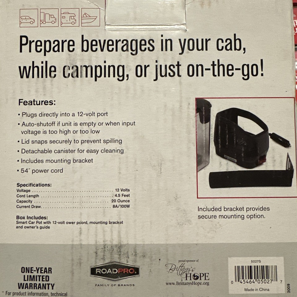 RoadPro 12-Volt 20oz. Smart Car Pot - Black - 5027S | eBay