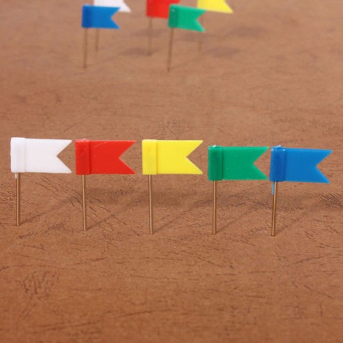 100* Flag Marker Shape Pins Cork Notice Board Push Pin Assorted Office ...