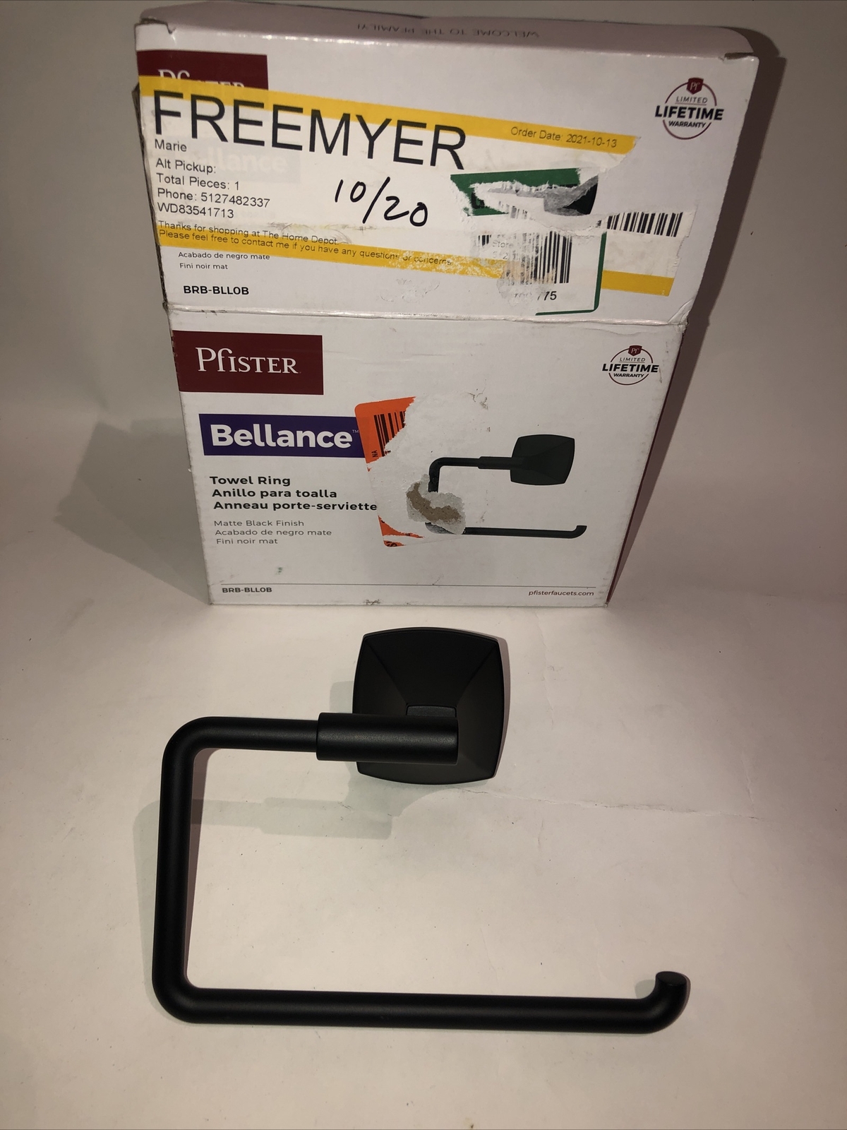 Pfister Bellance Wall-Mount Towel Ring in Matte Black | eBay