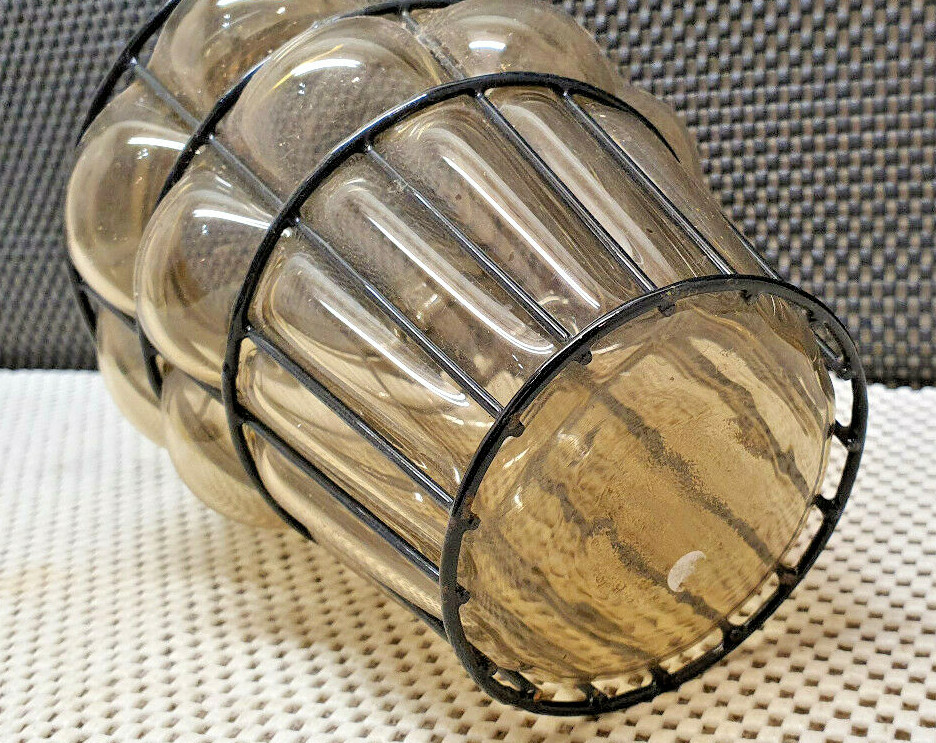 Antique Vase Glass Blown Impaled D' One Mount Wrought Iron Black Deco ...