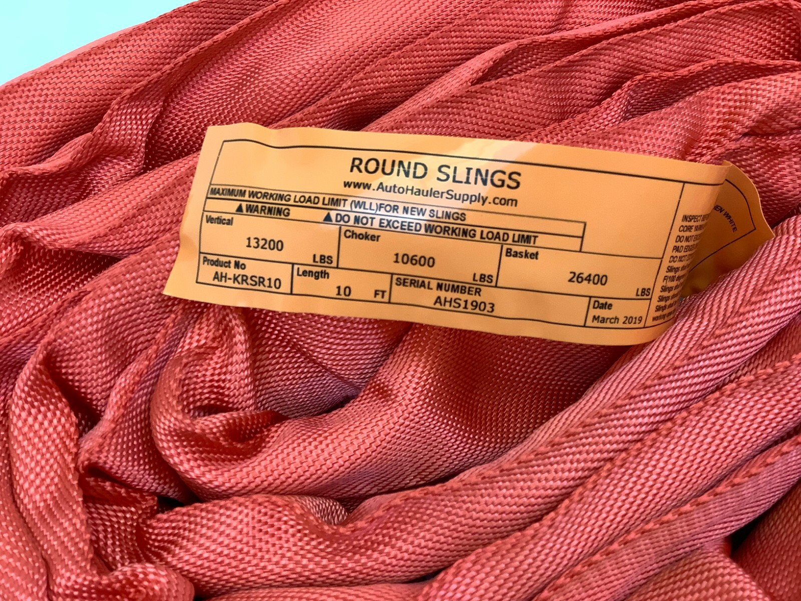 10' Red Poly Endless Round Sling at 13,200 lbs Vertical & 26,400 lbs ...