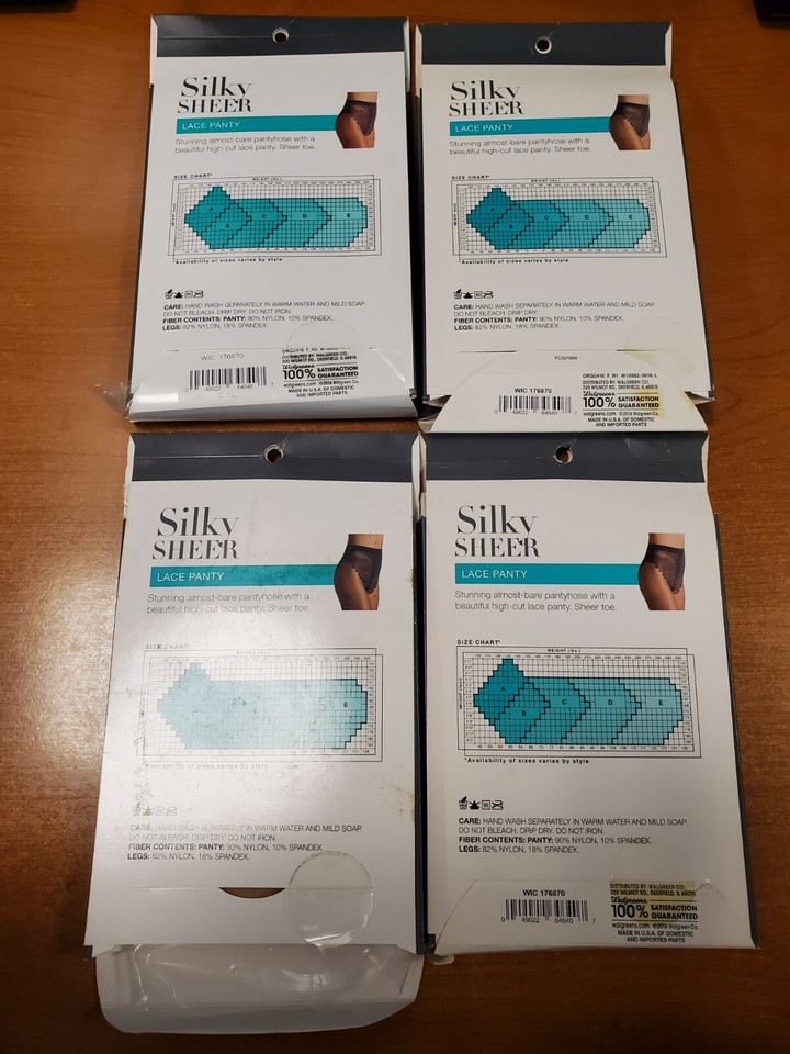 4 Pairs: West Loop Silky Sheer Lace Panty Size C, Bare Bisque Pantyhose ...