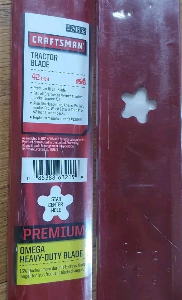 Craftsman Premium Hi-Lift Tractor 42-Inch Lawn Mower Blade Star Center ...