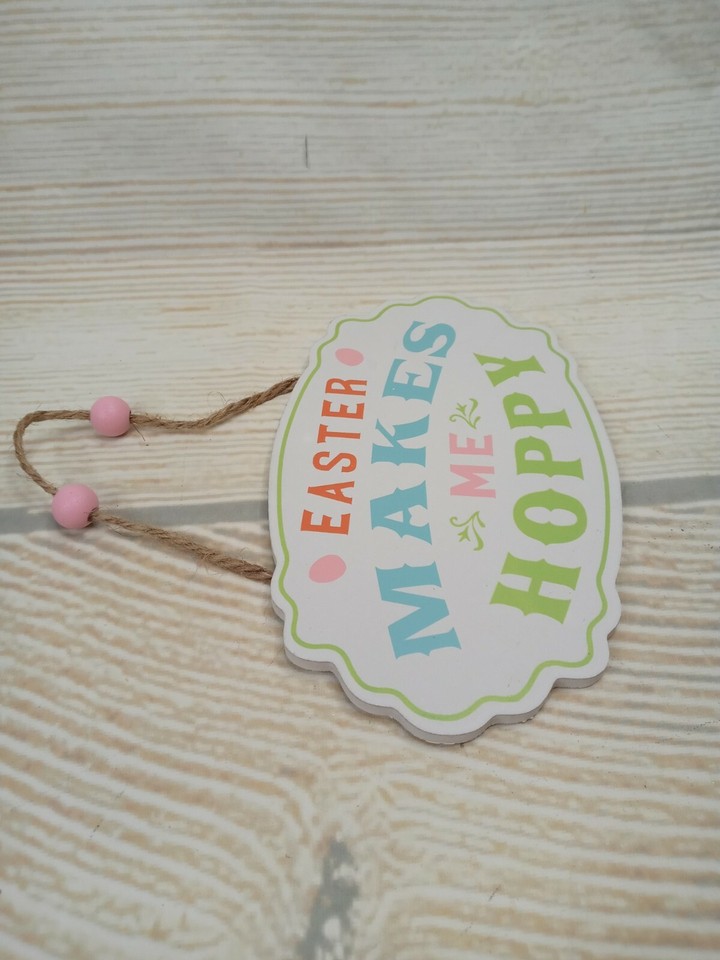 New! "Easter Makes Me Hoppy" Hanging Wood Sign Decor Wreath Spring ...