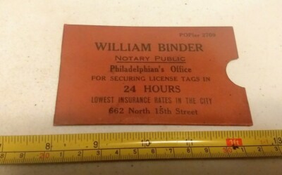 Vtg William Binder Notary Public Philadelphia Harrisburg PA Advertising ...