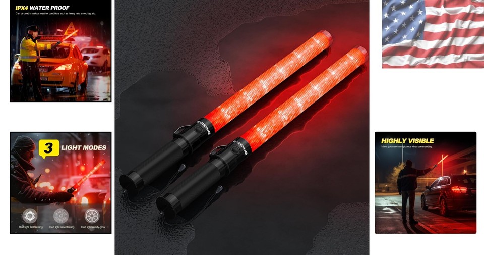 Portable 21-Inch LED Traffic Safety Wands with Side Clip & Batteries ...