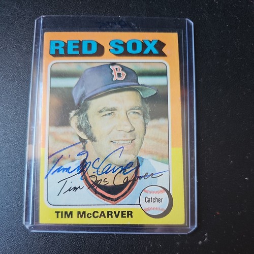 1975 Topps # 586 Tim McCarver Autographed card Boston Red Sox Blue ...