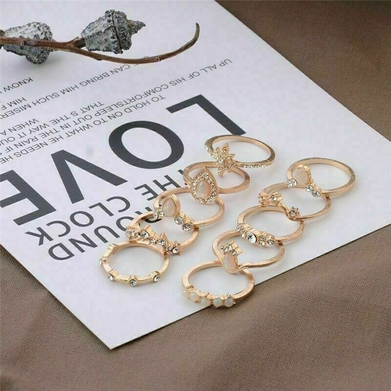 Ring Knuckle Gold Jewelry NEW Boho Punk 10 Set Finger Midi Pcs/set ...