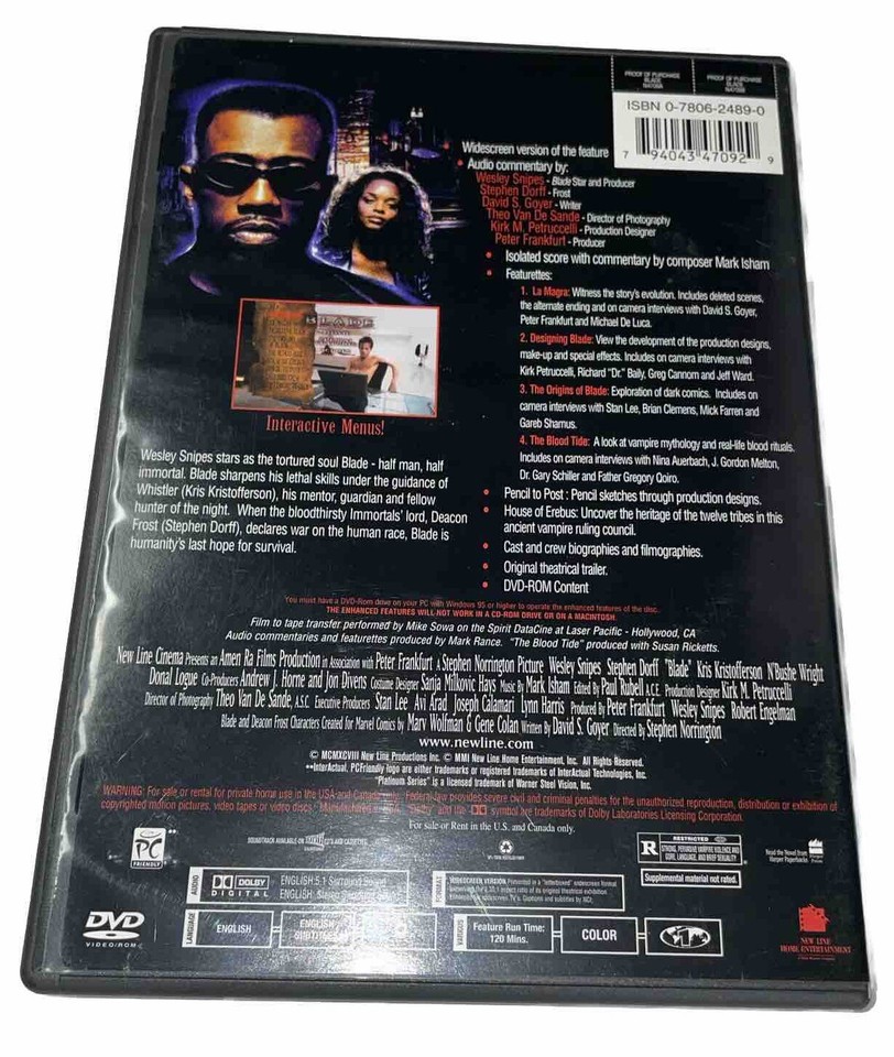 Blade (DVD, 1998) Wesley Snipes Stephen Dorff Kris Kristofferson Horror ...